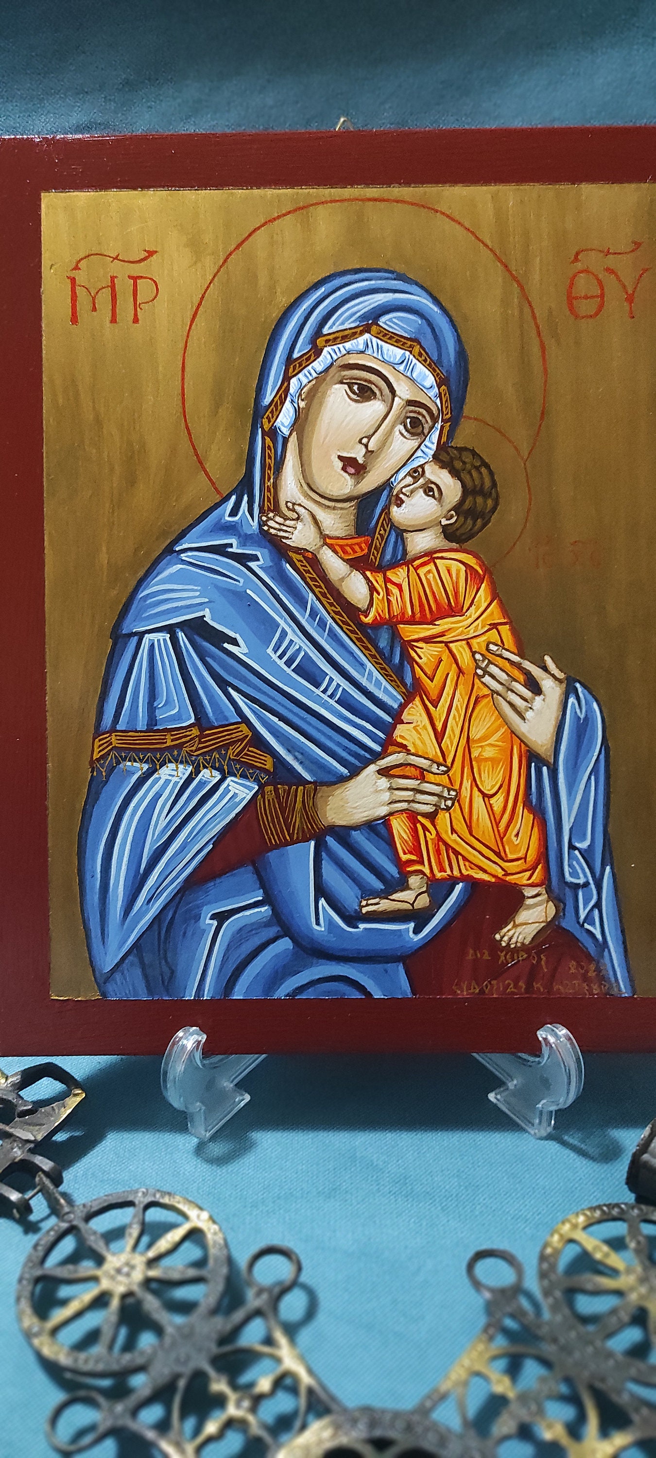 Virgin Mary Sweet Kissing,panagia Glykofilousa,handpainted Greek ...