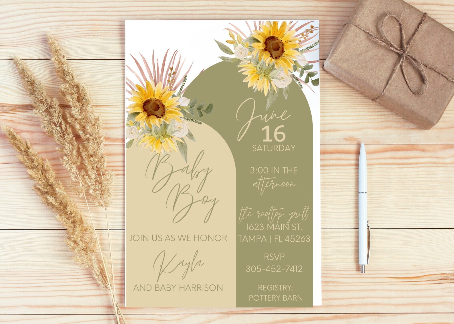 Sunflower BOHO Baby Shower Invitation, Boho Baby Shower Invitations ...