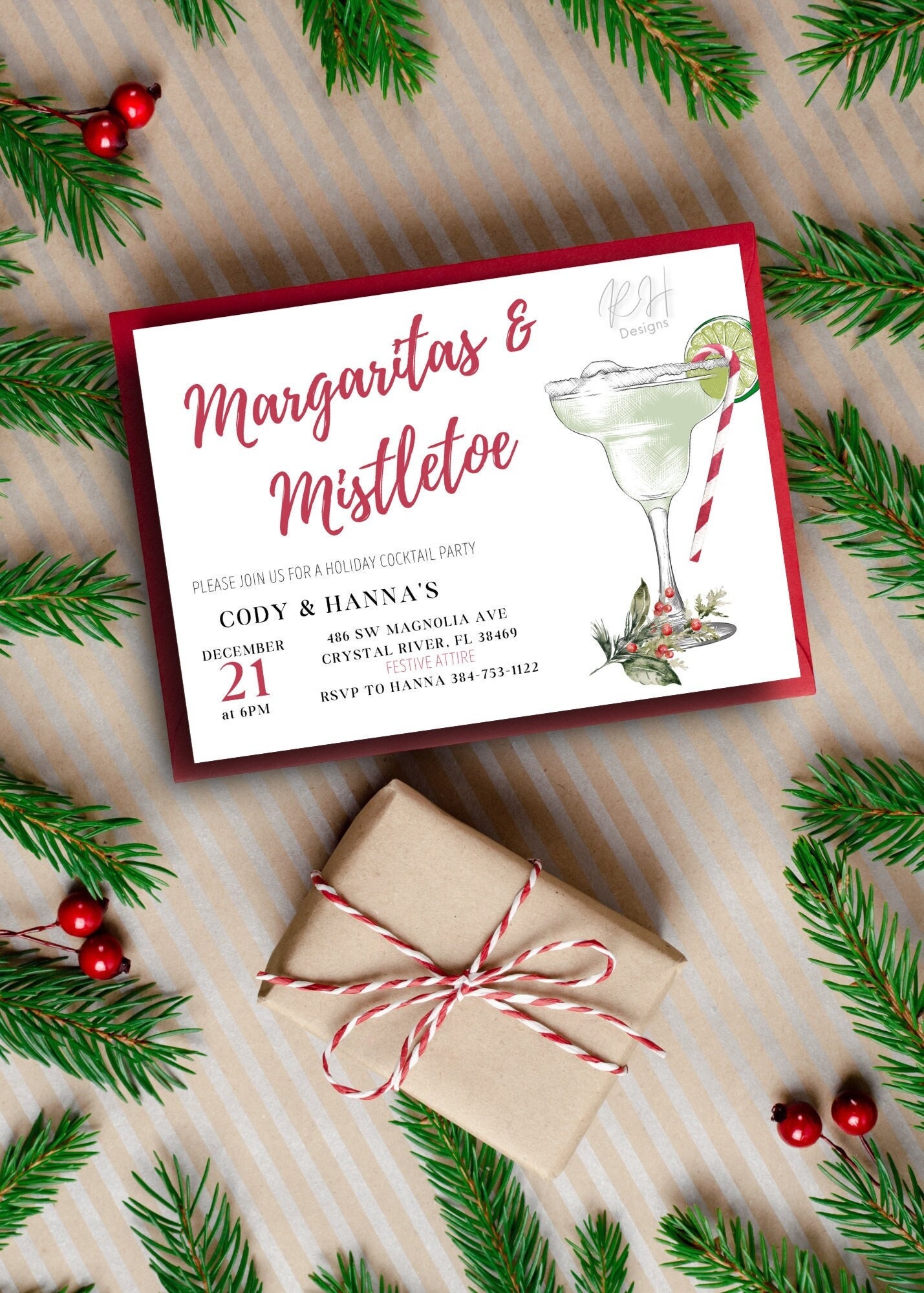 Margaritas & Mistletoe Party Invitation, Christmas Cocktail Party ...