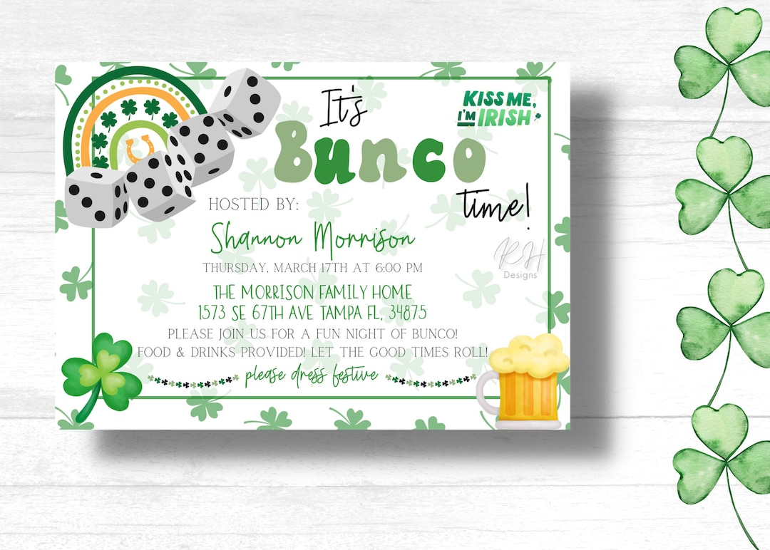 BUNCO Digital Download, St. Patrick's Day BUNCO Invitation, Bunco ...