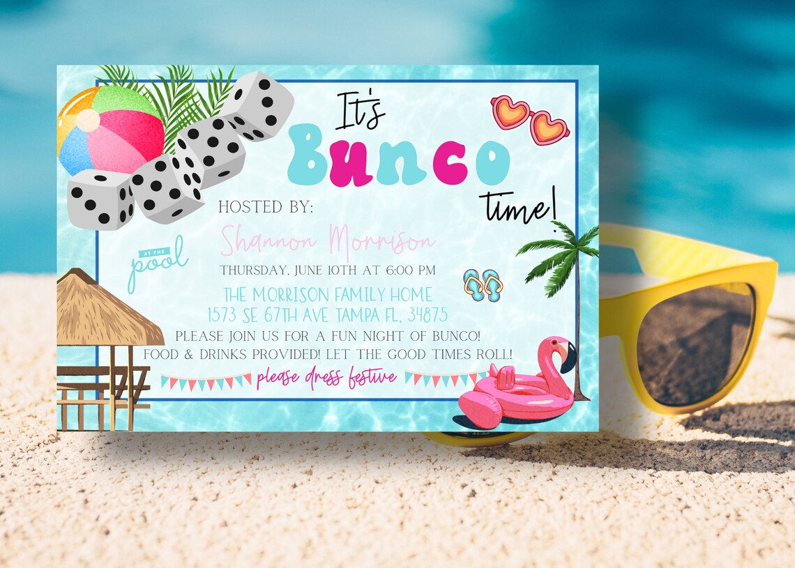 BUNCO Pool Party Invitation Bunco Summer Invite Bunco - Etsy