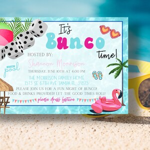 BUNCO Pool Party Invitation, Bunco Summer Invite, Bunco Digital ...