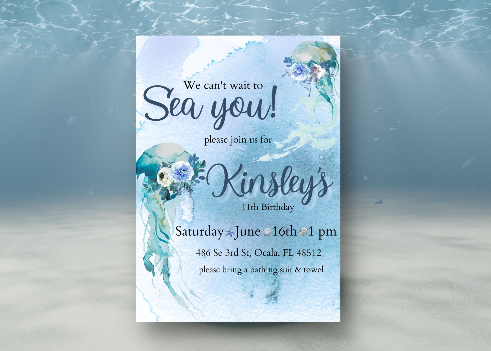 Ocean Theme Birthday Invitation, Ocean Birthday Invite, Jellyfish ...