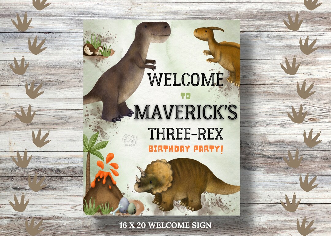 THREE REX Editable Birthday Welcome Sign, Dinosaur Birthday Sign ...