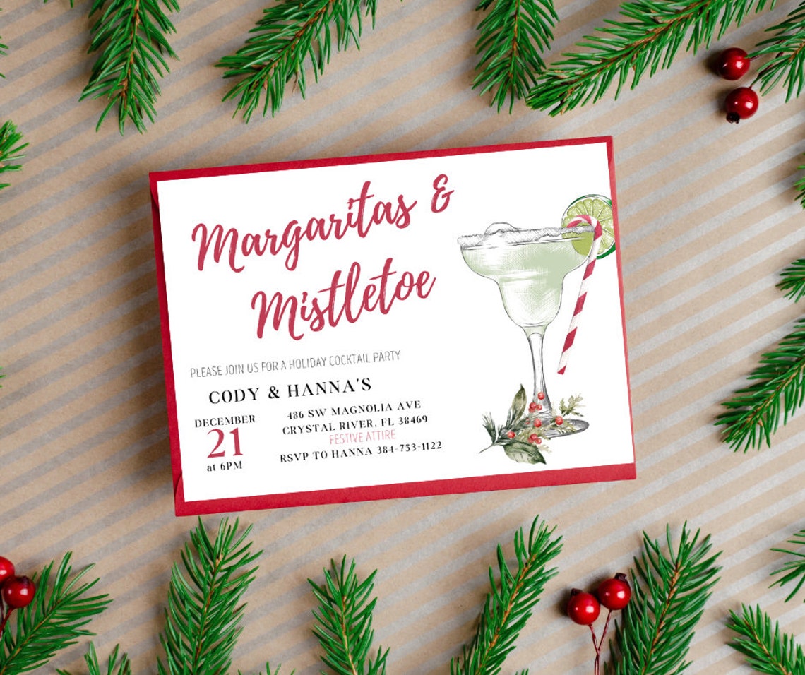 Margaritas & Mistletoe Party Invitation, Christmas Cocktail Party ...