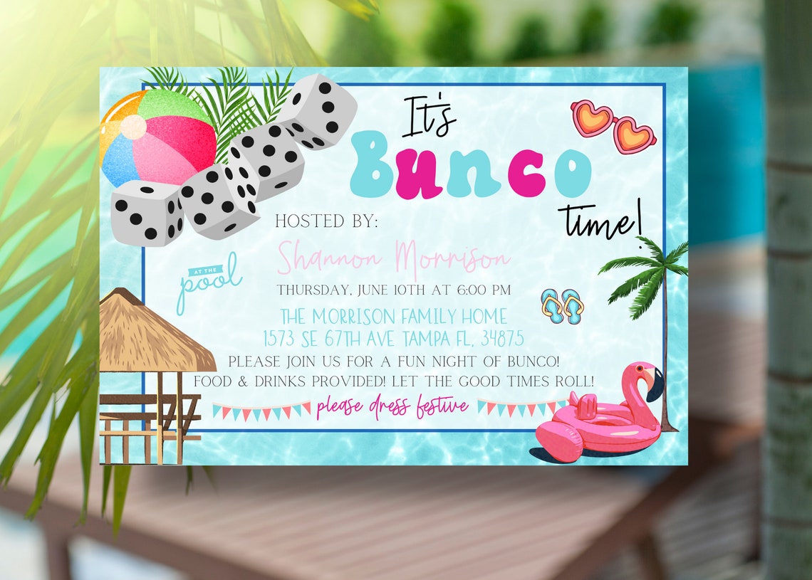 BUNCO Pool Party Invitation Bunco Summer Invite Bunco - Etsy