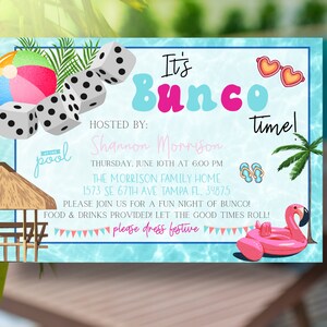 BUNCO Pool Party Invitation, Bunco Summer Invite, Bunco Digital ...