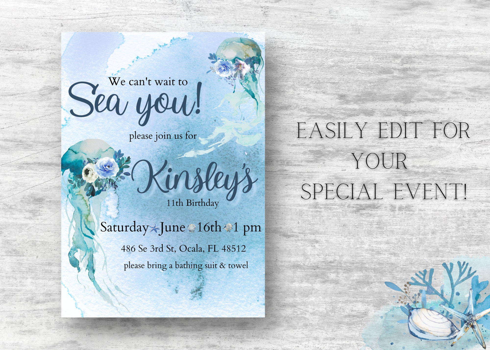 Ocean Theme Birthday Invitation, Ocean Birthday Invite, Jellyfish ...