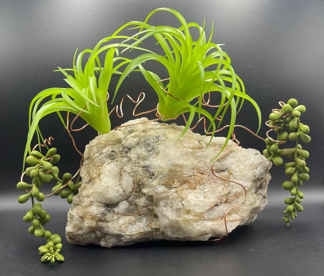 Smoky Quartz Stone With Copper Wire & Artificial Succulents or Real Air ...