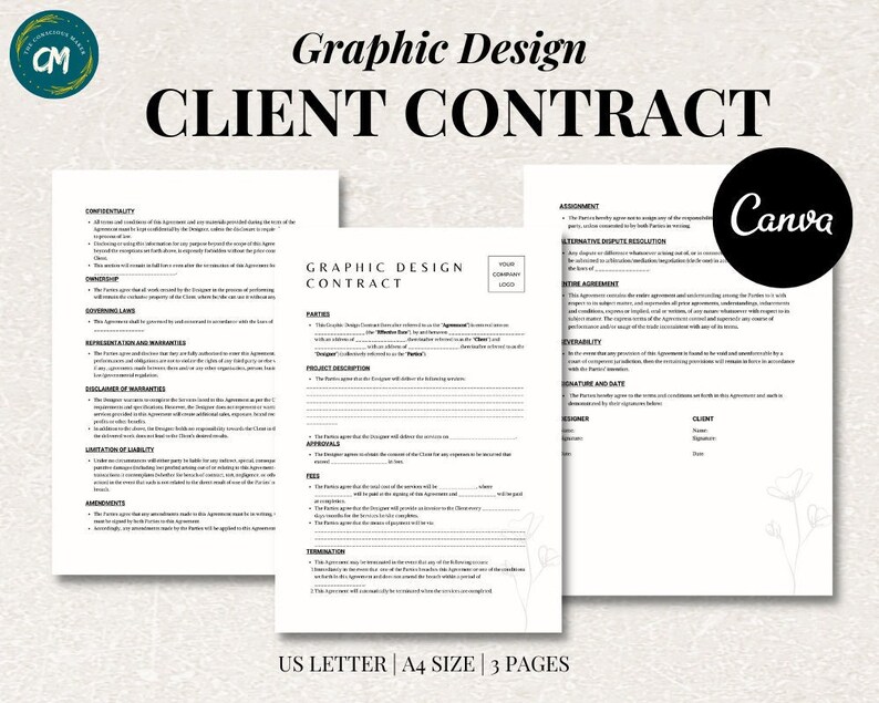 Graphic Design Client Contract Template | Canva Template | Printable ...
