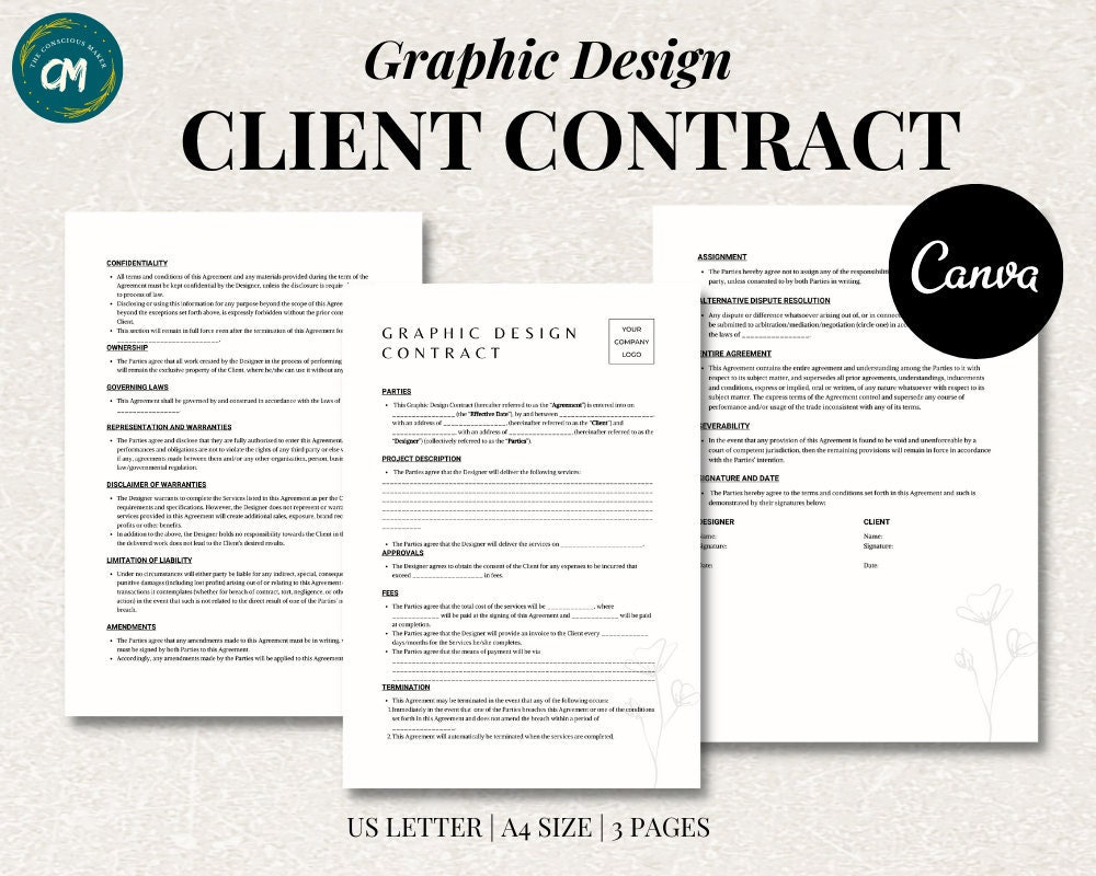 Graphic Design Client Contract Template | Canva Template | Printable ...