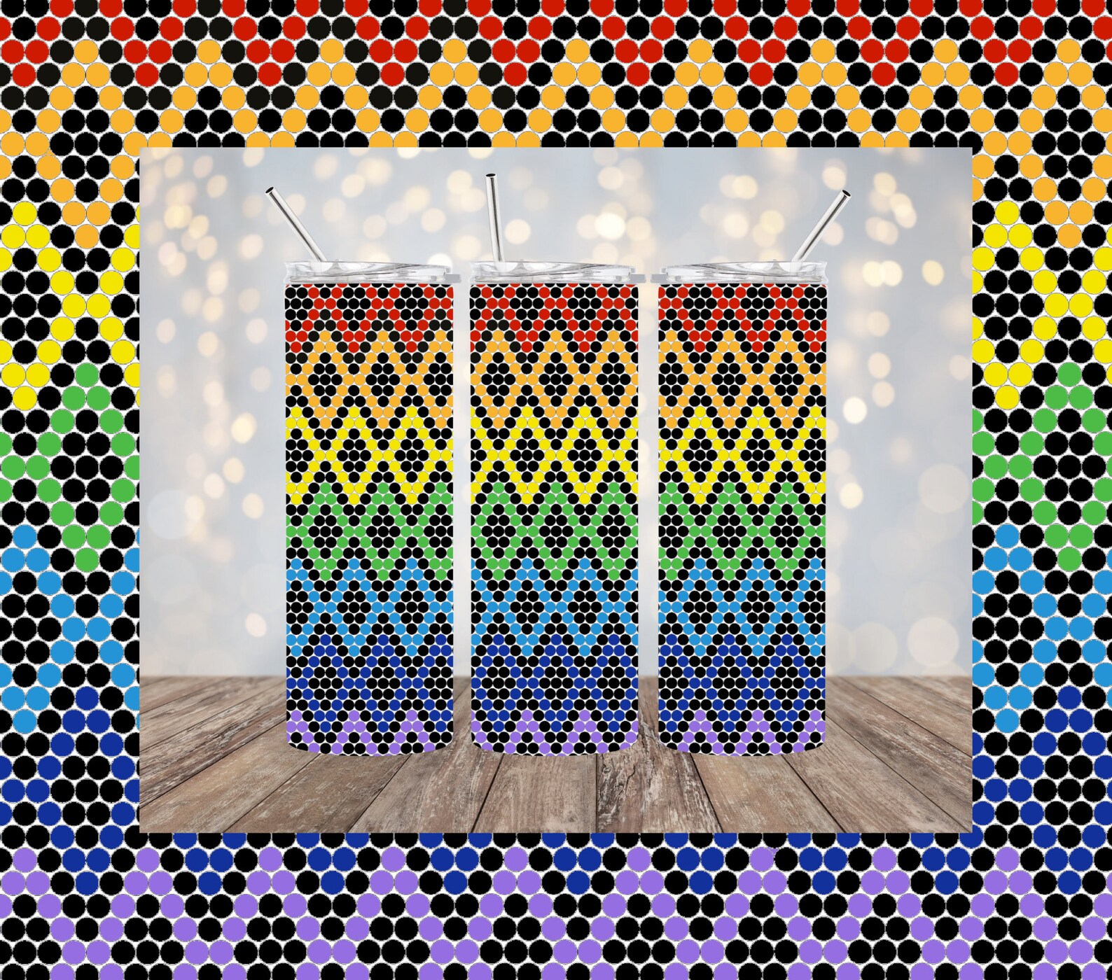 Geometric Colorful Triangles 20oz SS20 Skinny 49x49 Rhinestone Pattern ...