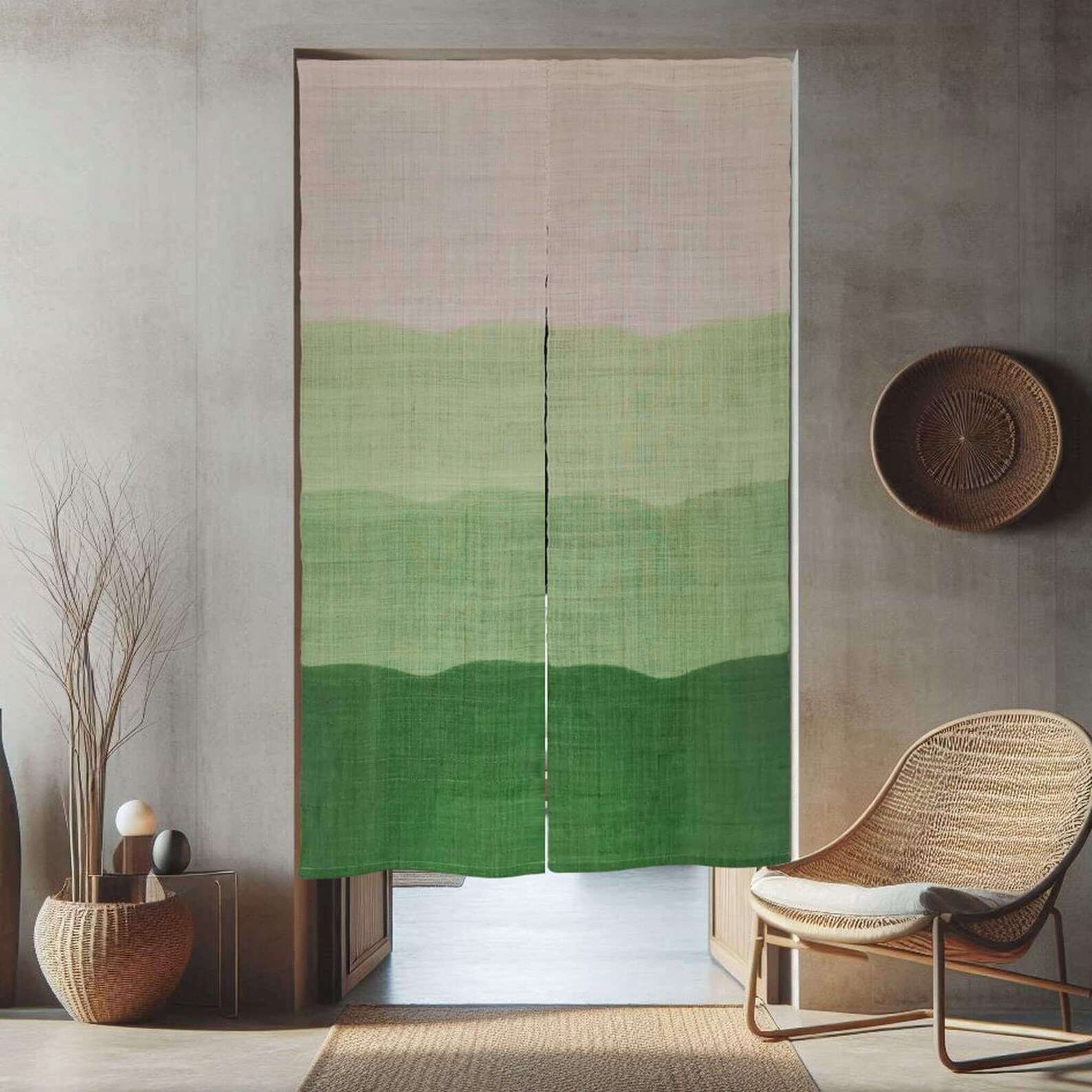あさ Asa japanese Hemp Ramie Noren Curtain, Shibori Green Door Way ...