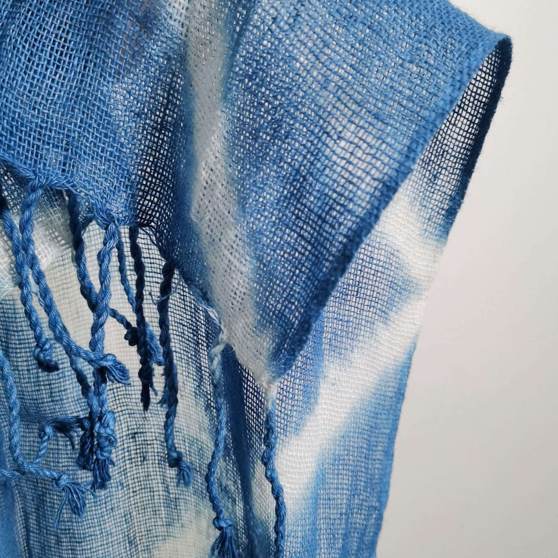 Natural Plant Dyed Linen Scarf, Shibori Indigo Scarf, Handmade Tie Dye ...