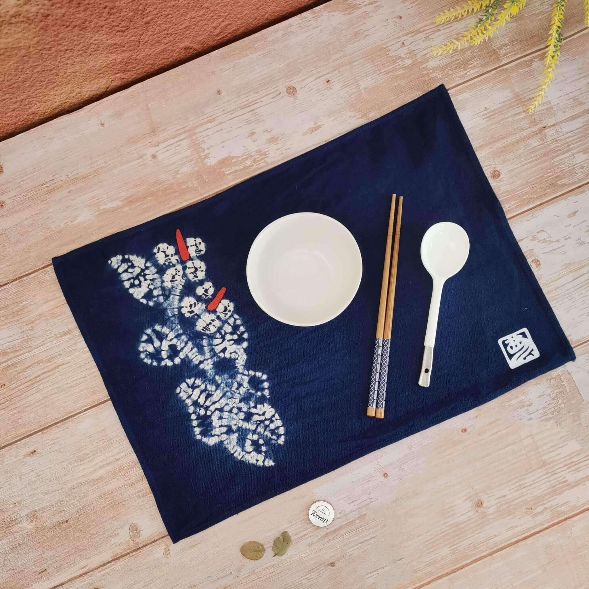 Indigo Tie Dye Placemat, Shibori Blue Tea Mats, Hand Dyed Cotton ...