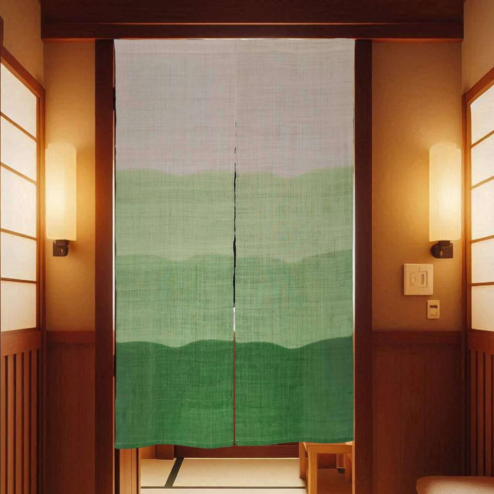 あさ Asa japanese Hemp Ramie Noren Curtain, Shibori Green Door Way ...