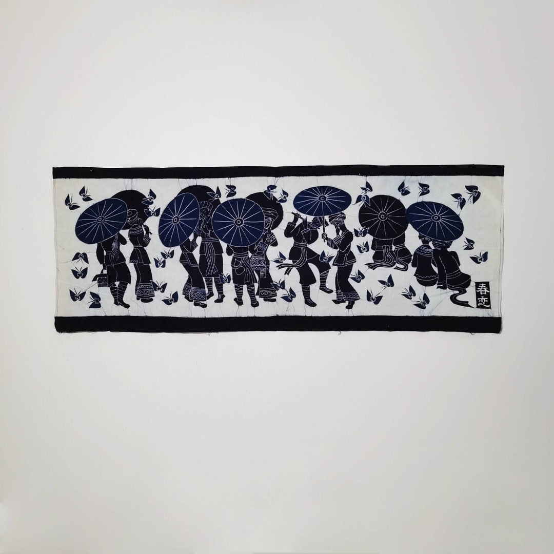 Hmong Valentine's Day Batik Tapestry, Hand Dyed, Boho Ethnic Wall ...