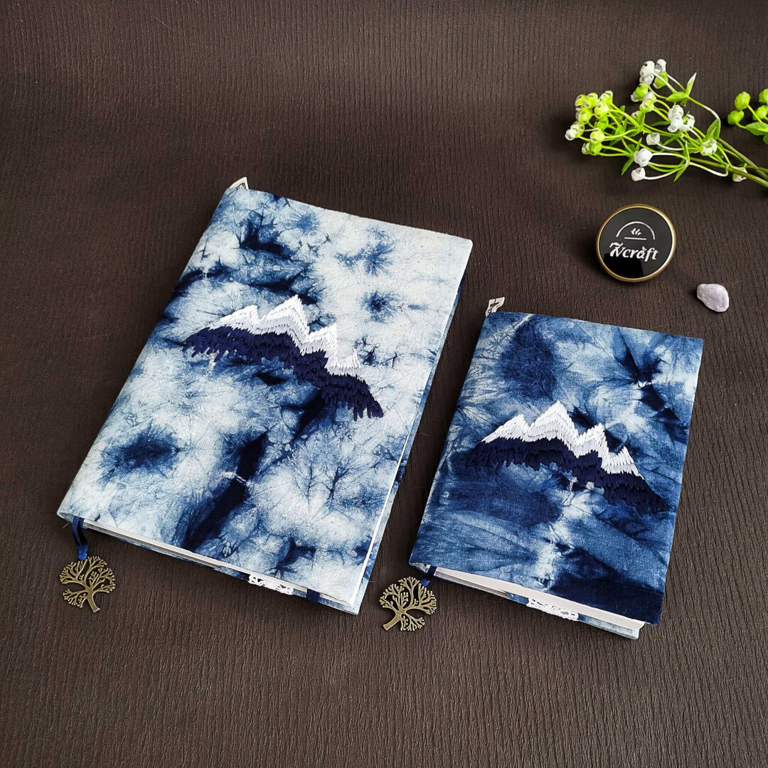Natural Tie-dye Book Cover With Mountain Embroidery, Shibori Indigo ...