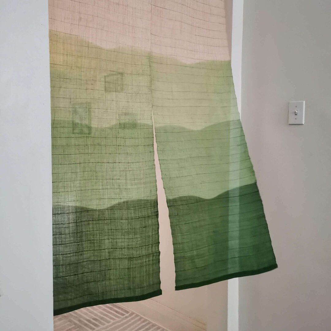 あさ Asa japanese Hemp Ramie Noren Curtain, Shibori Green Door Way ...