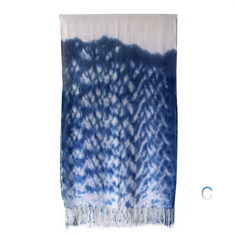 Natural Plant Dyed Linen Scarf, Shibori Indigo Scarf, Handmade Tie Dye ...