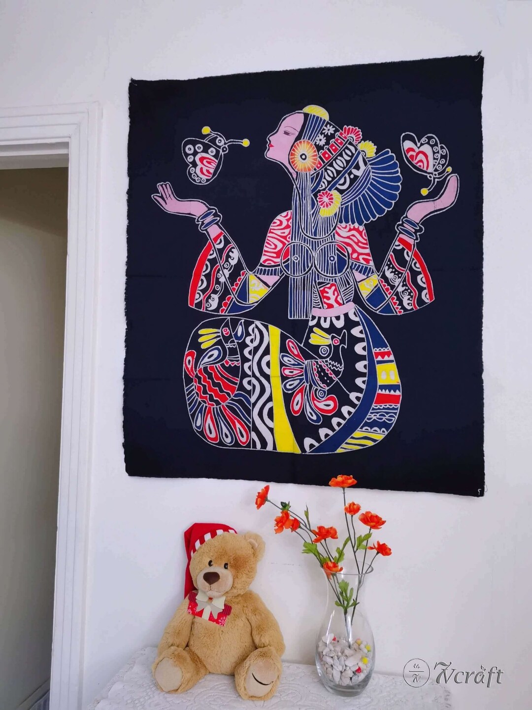 Batik Indigo Dyed Tapestry, Batik Wall Hanging, Ethnic Door Curtain ...