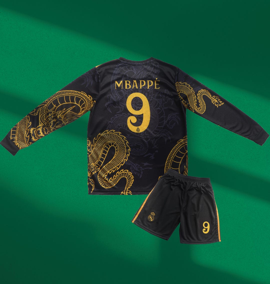 Madrid Mbappe #9 Gold Black Dragon Limited Special Edition Soccer Long ...