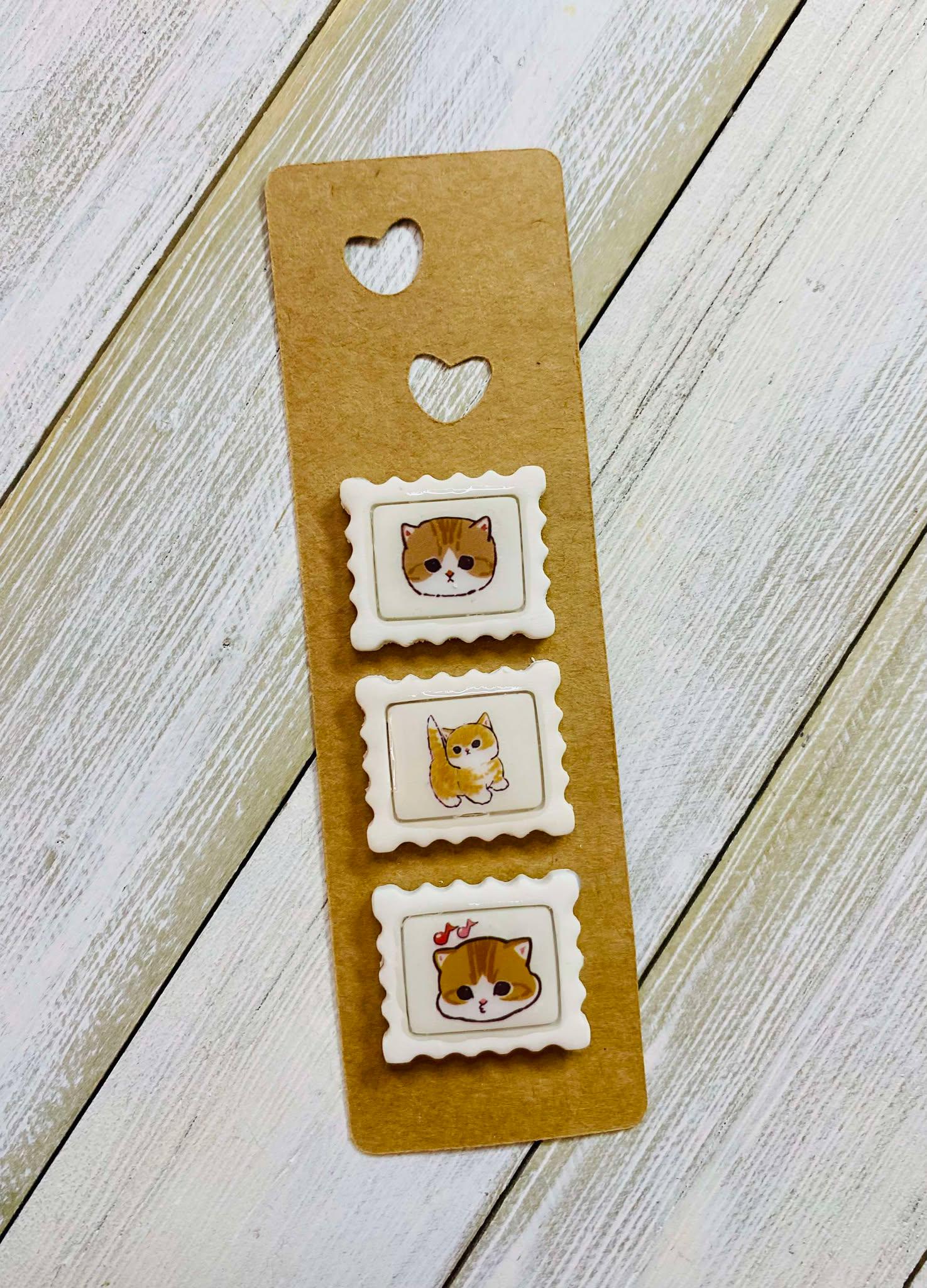 Hand Crafted Cat Stamp Magnets, Cute Kitten Gift, Decorative Art Magnet ...