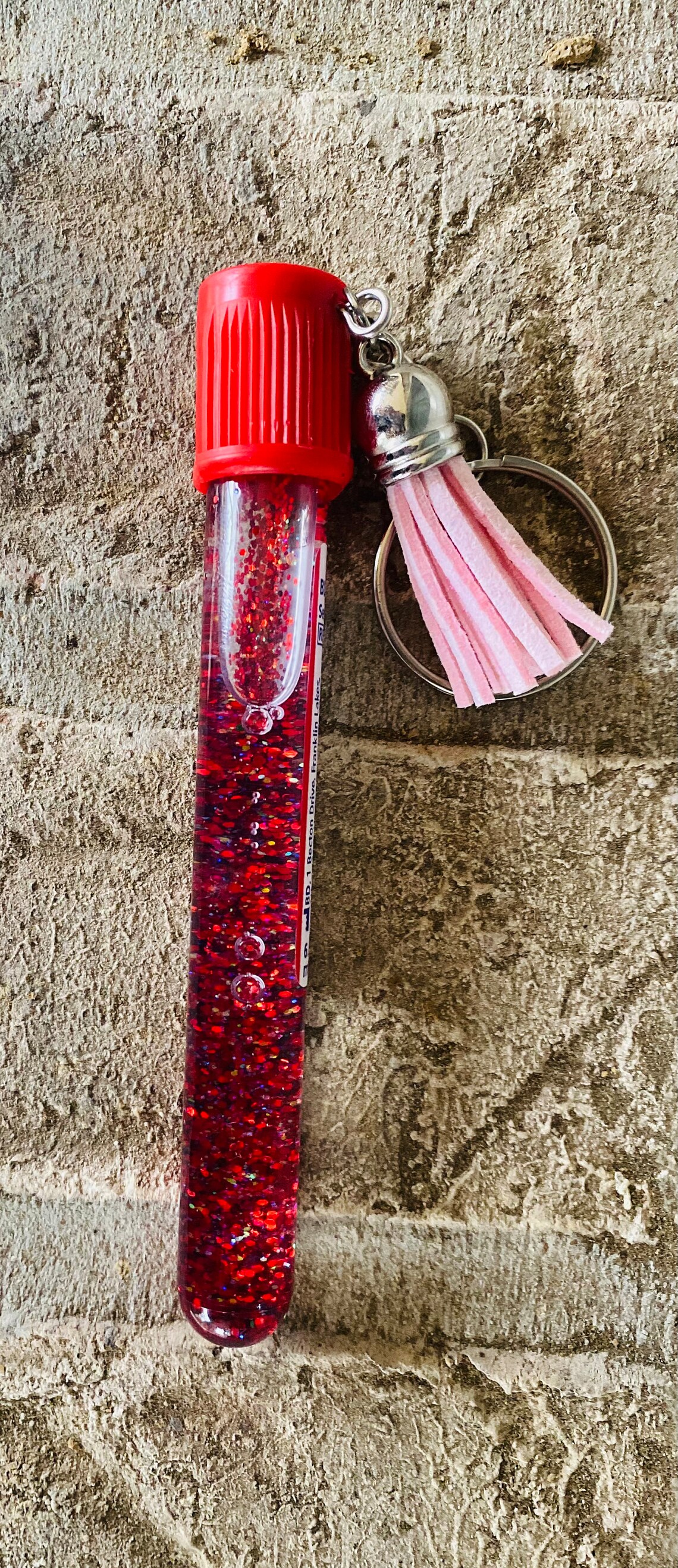 Red Phlebotomy Glitter Floating Keychain. Blood Tube. Blood Vial. Test ...
