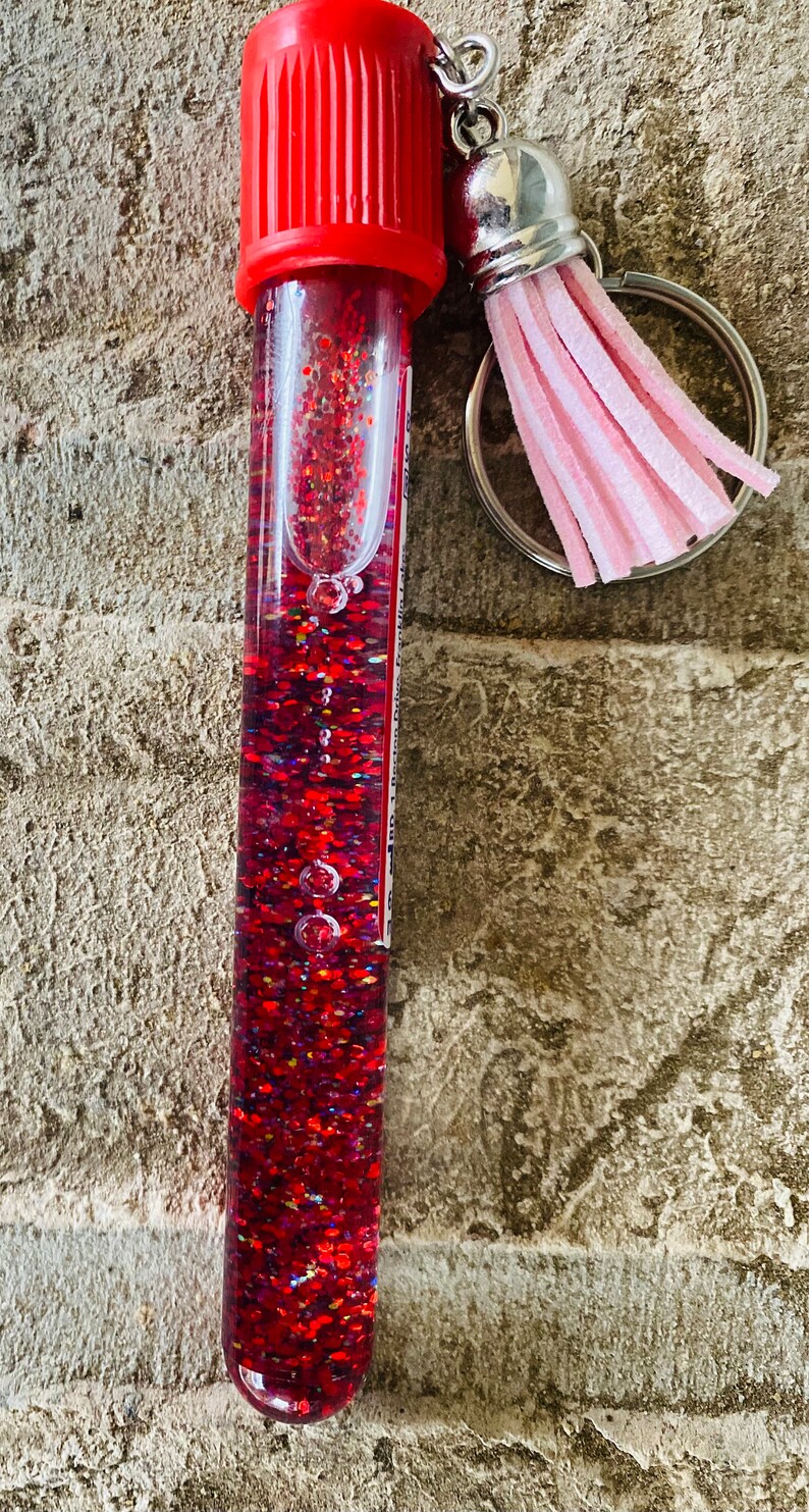 Red Phlebotomy Glitter Floating Keychain. Blood Tube. Blood Vial. Test ...