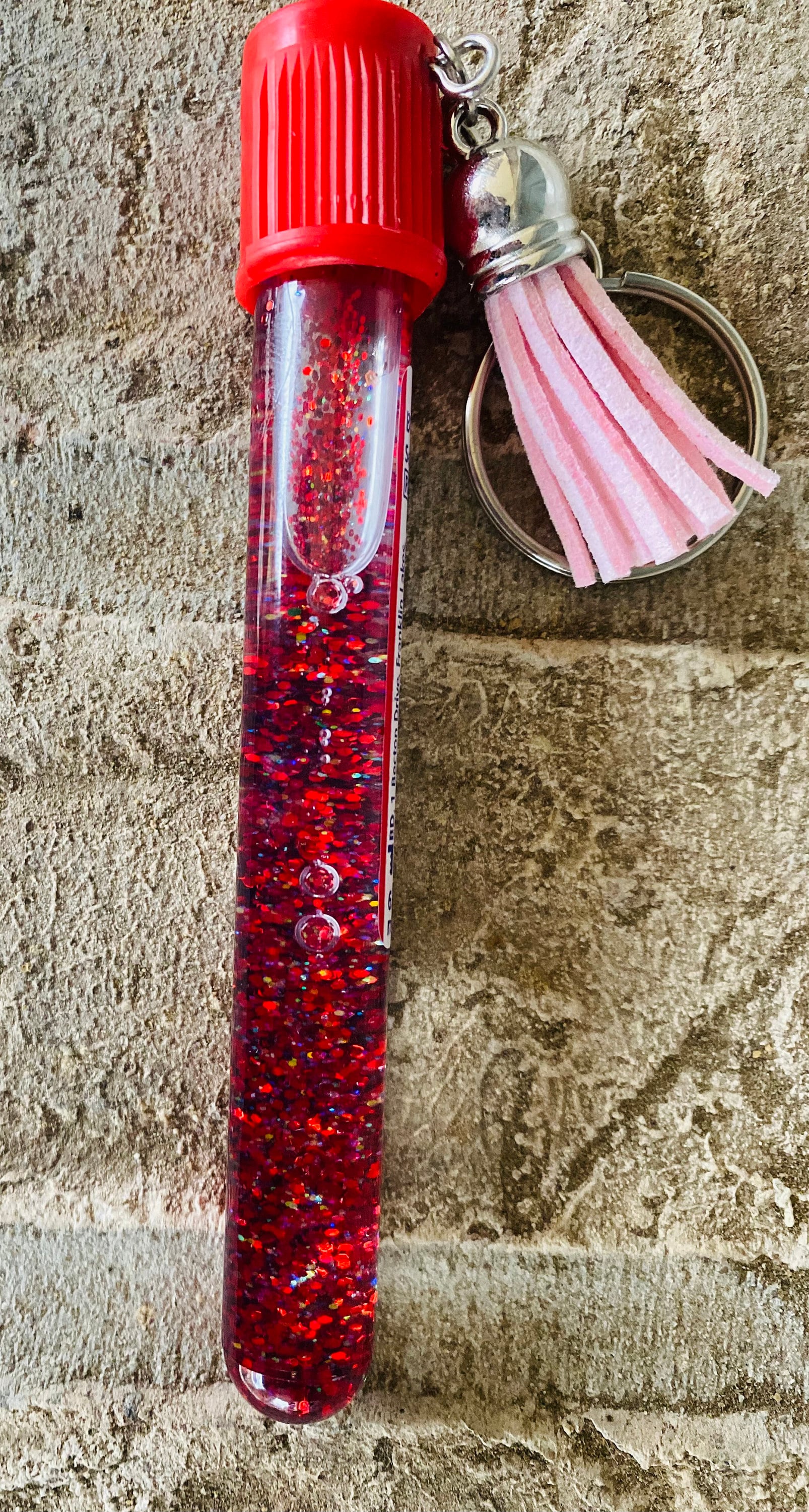 Red Phlebotomy Glitter Floating Keychain. Blood Tube. Blood Vial. Test ...