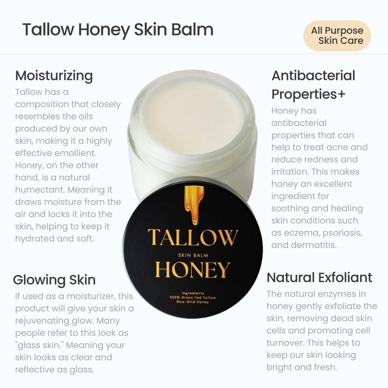 Tallow Honey Skin Balm 2 Ingredients Grass Fed Tallow Raw Honey Full