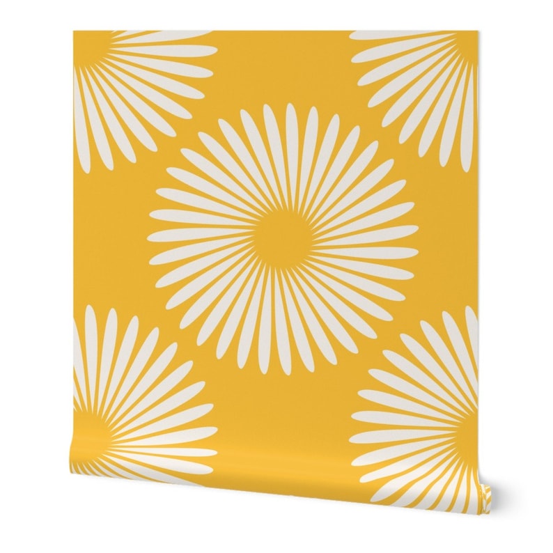 Accent Wallpaper, Yellow Wallpaper, Modern Floral Wallpaper. Yellow ...