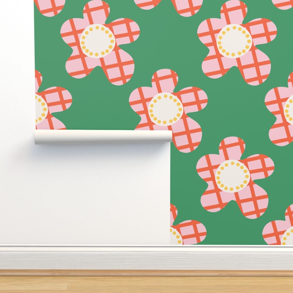 Funky Floral Wallpaper, Nursery Wallpaper, Modern Wallpaper, Flower ...