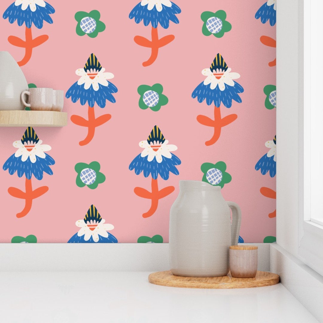 Funky Floral Wallpaper, Pink Flower Wallpaper, Girls Bedroom Wallpaper ...