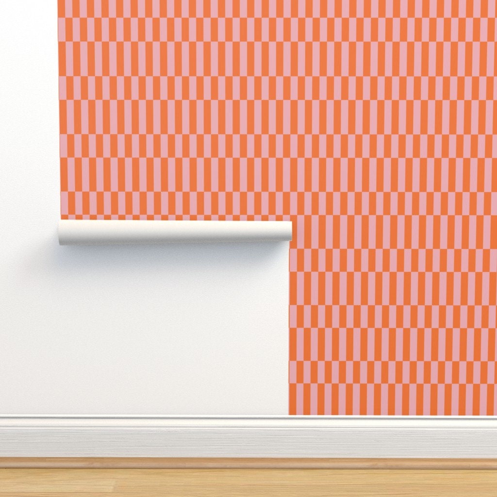Pink Orange Striped Removable Wallpaper, Funky Colorblock - Etsy