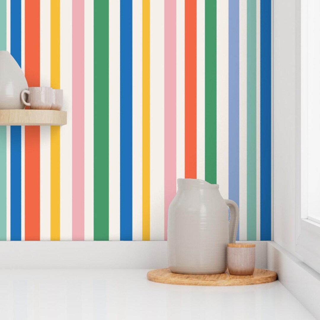 Bright Striped Wallpaper, Rainbow Stripe Nursery Decor, Colorful Kids ...
