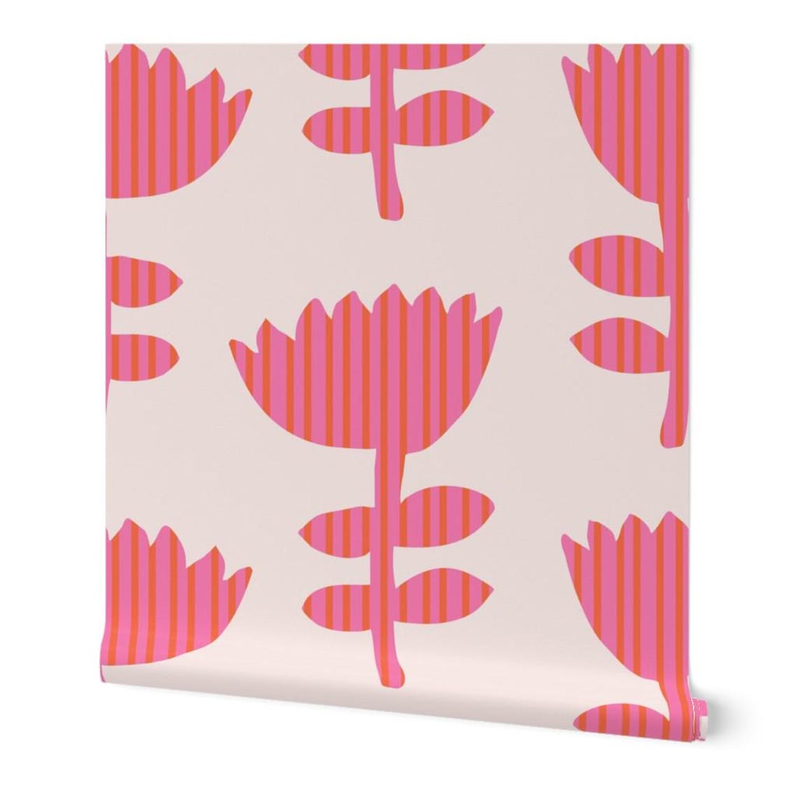 Pink Floral Wallpaper, Funky Striped Flowers, Removable Wallpaper - Etsy