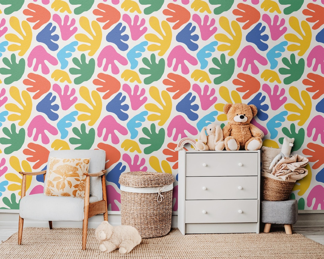 Modern Abstract Shapes Wallpaper, Kids Room Wallpaper, Colorful Kids ...
