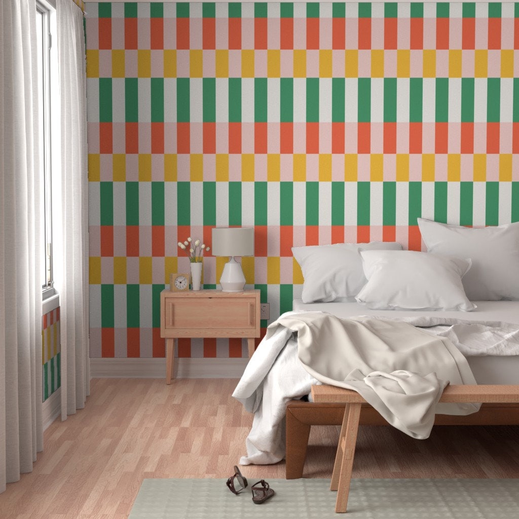 Color Block Striped Wallpaper, Funky Accent Wall, Removable Wallpaper ...