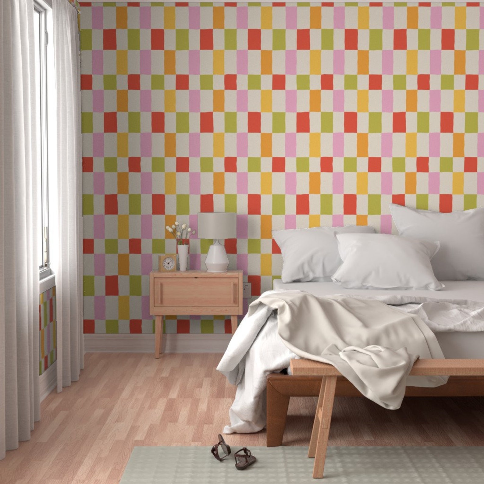 Retro Check Wallpaper, Colorful Wallpaper, Kids Wallpaper, Rainbow ...