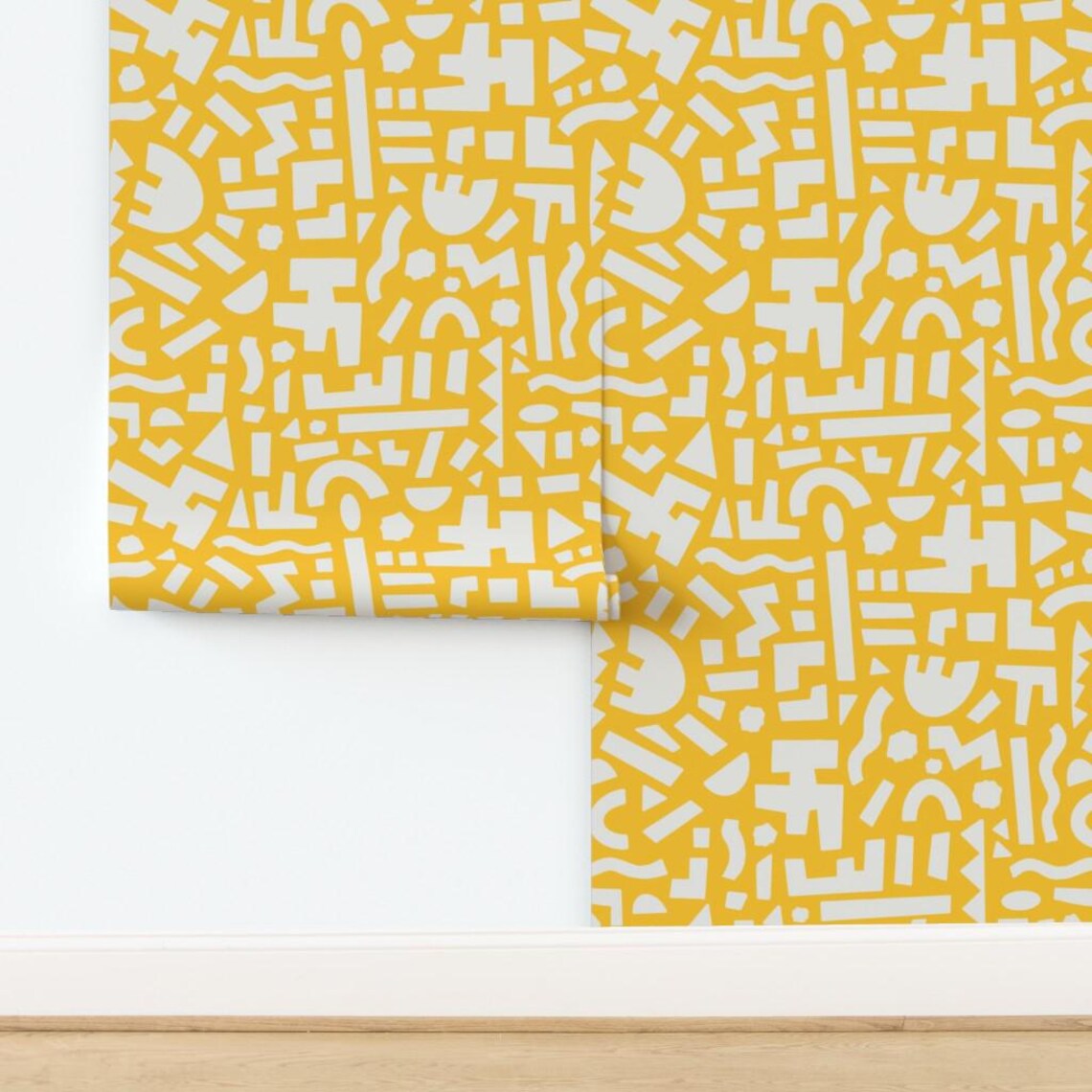 Funky Yellow Geometric Wallpaper, Peel and Stick Accent Wall - Etsy