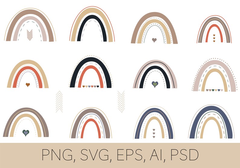 Boho Rainbow SVG Files, Boho Clipart, Cute Rainbows PNG, Rainbow Clip ...