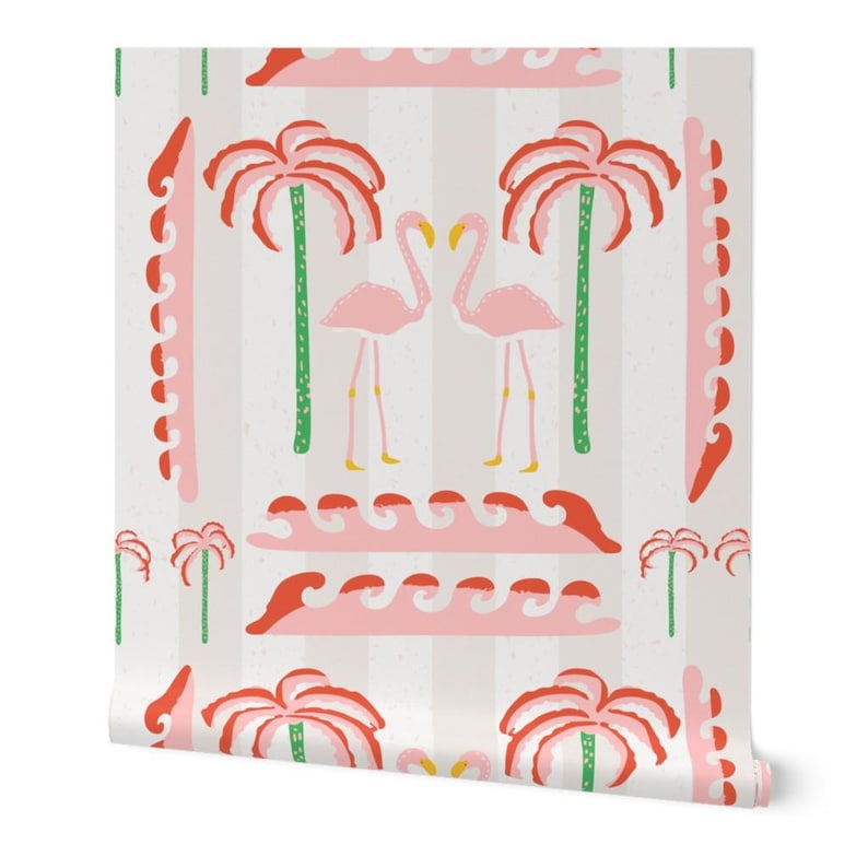 Preppy Flamingo Wallpaper: Pink Palm Trees, Removable Peel and Stick - Etsy