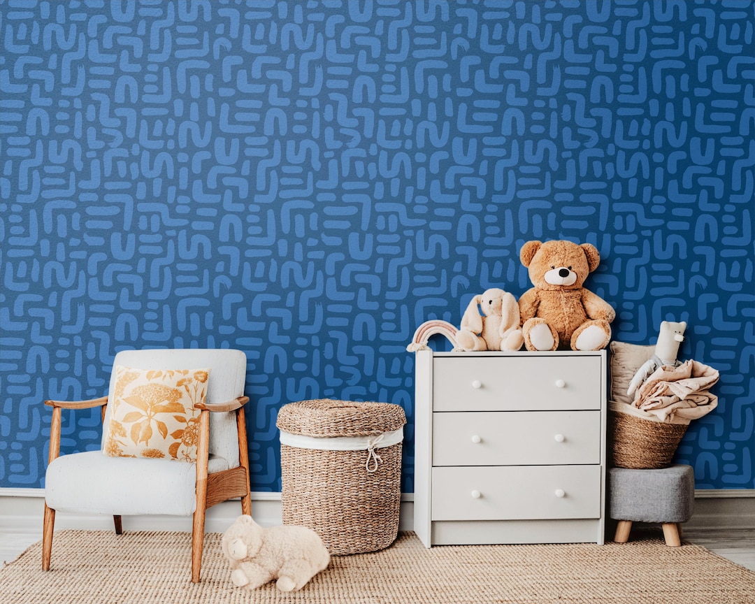 Funky Blue Wallpaper, Geometric Wallpaper, Boys Wallpaper, Modern ...