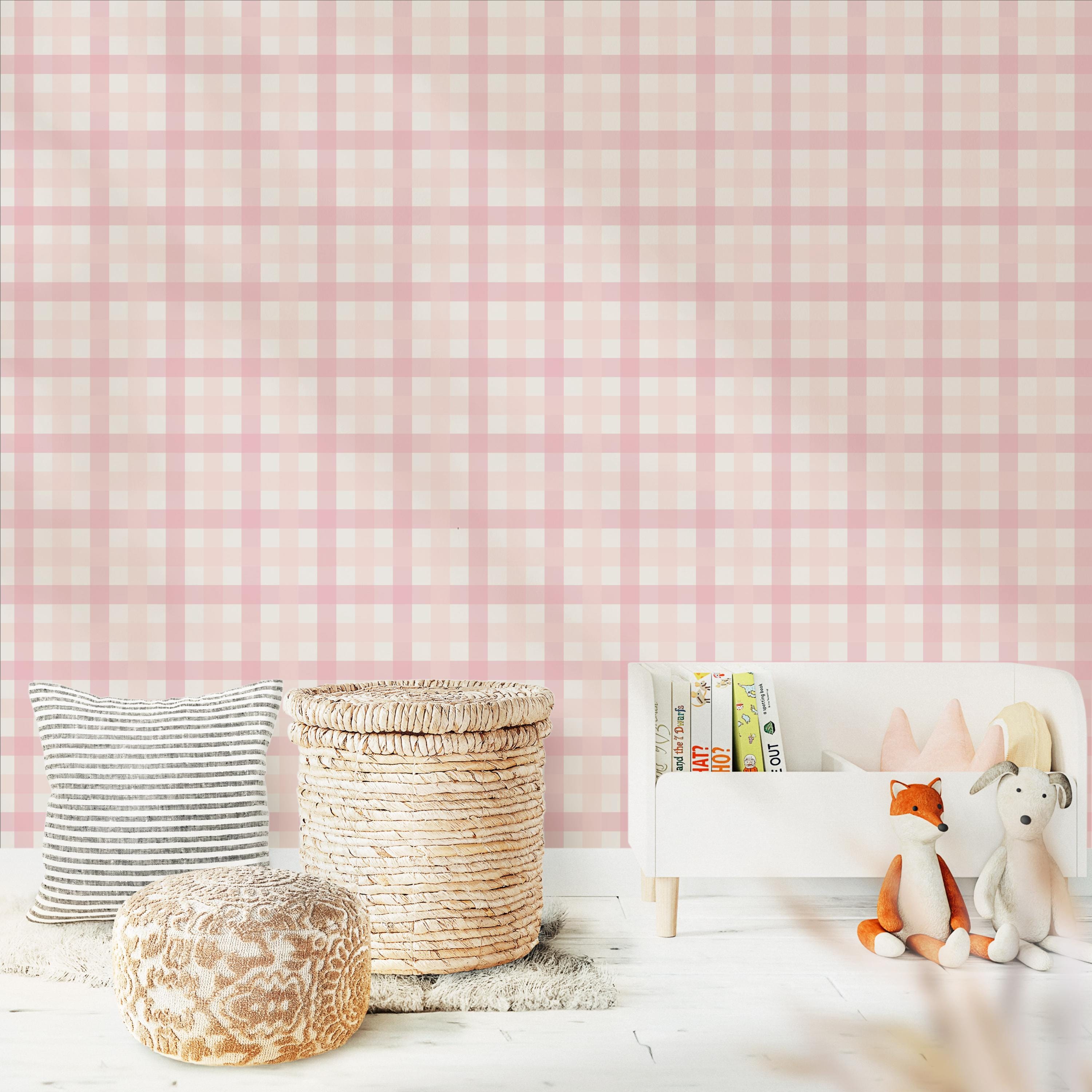 Pastel Pink Check Wallpaper, Gingham Wallpaper, Pink Wallpaper, Girls ...