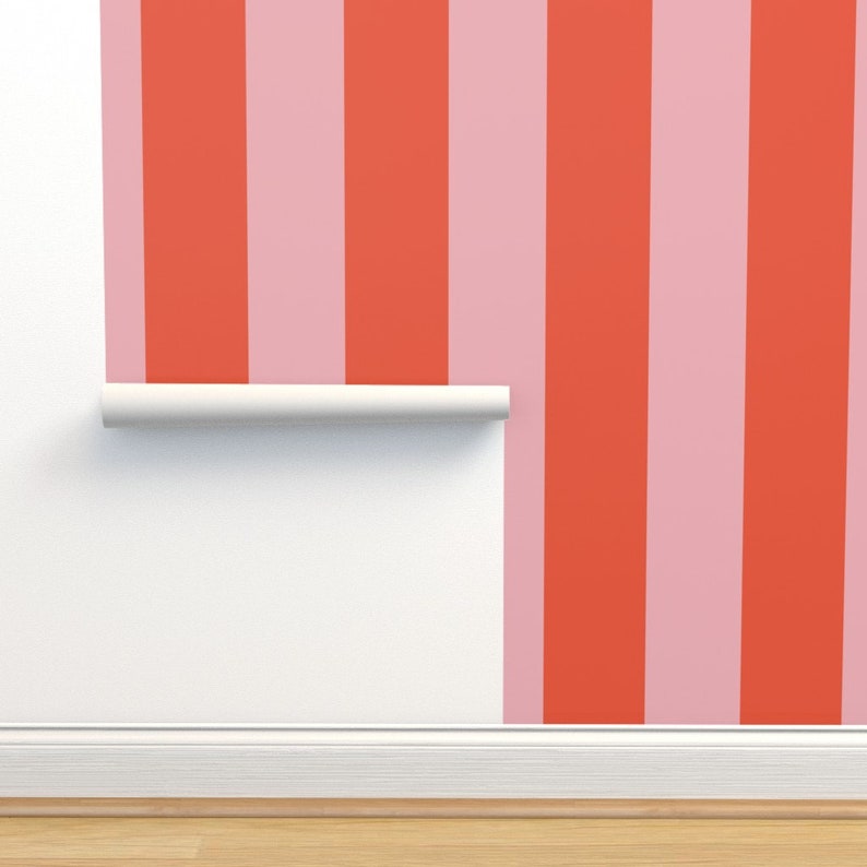 Circus Stripe Wallpaper, Red and Pink Striped Wallpaper, Vertical ...