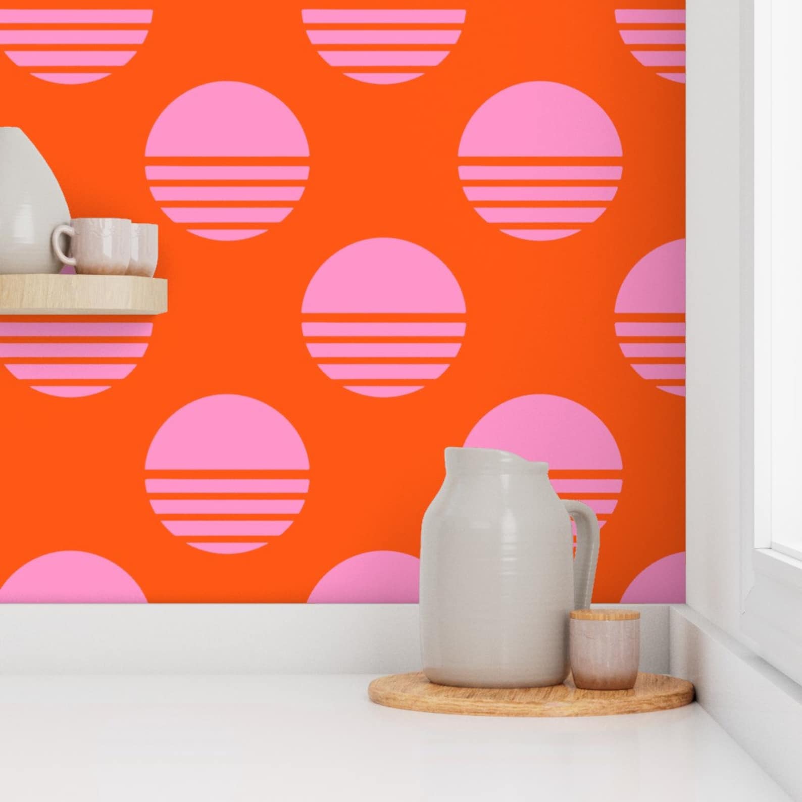 Funky Pink Spot Wallpaper, Bold Red Accent, Peel and Stick Renter ...