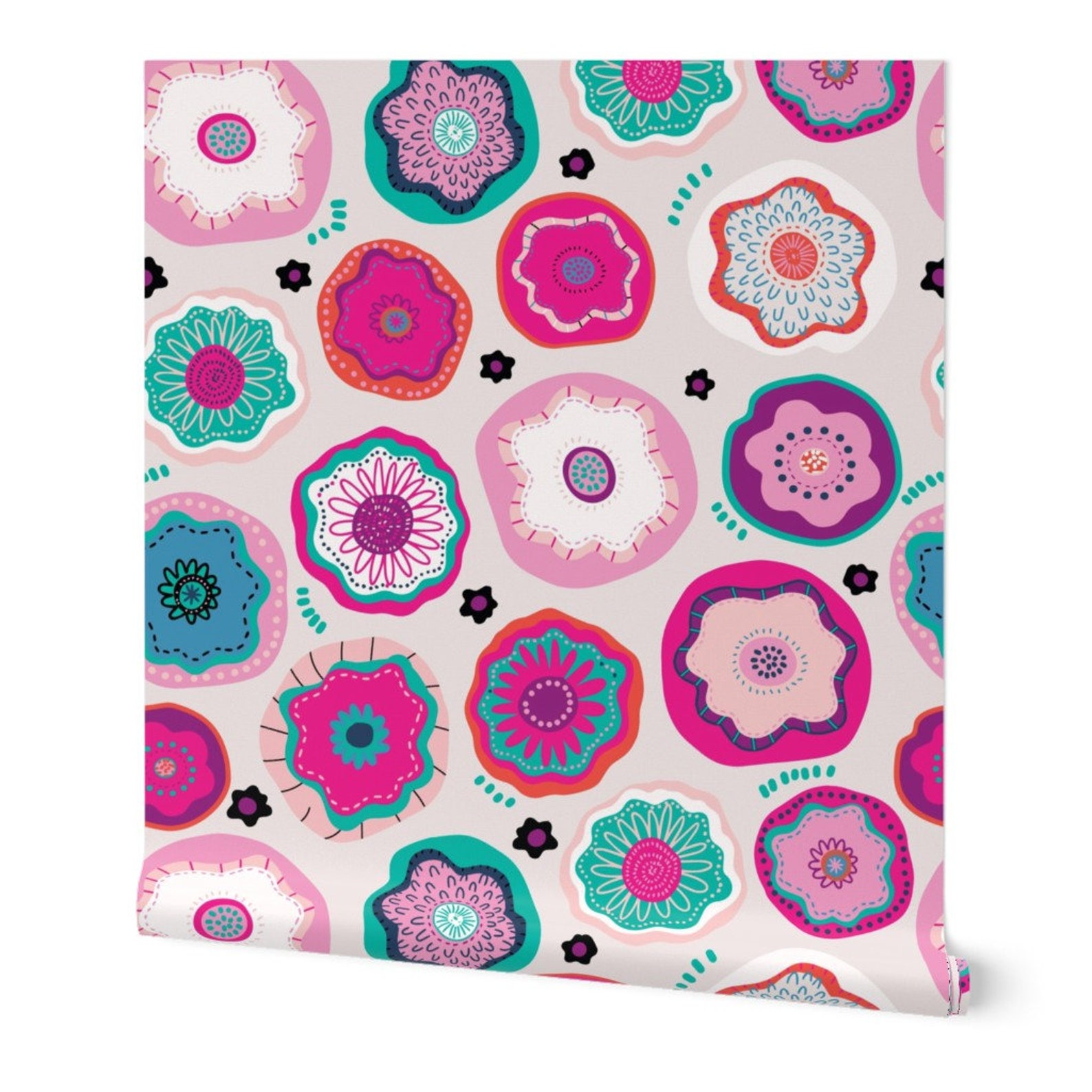 Hot Pink and Teal Floral Wallpaper | Removable Renter Friendly ...