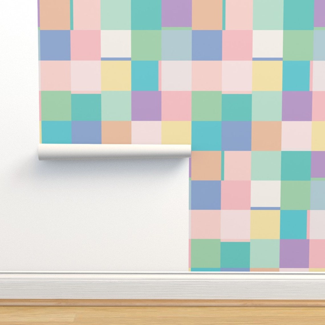Pastel Rainbow Check Wallpaper, Pastel Wallpaper, Girls Wallpaper. Kids ...