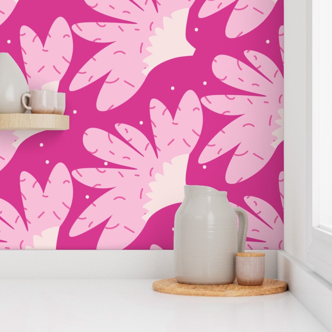 Modern Pink Wallpaper, Hot Pink Flowers, Modern Floral Wallpaper, Girls ...